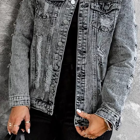 Unbranded | Jackets & Coats | Distressed Black Denim Jacket | Poshmark